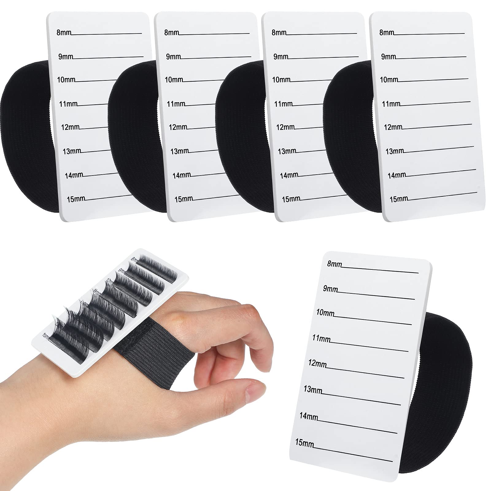Maitys 6 Pieces Eyelash Extension Hand Plate Lash Holder Eyelash Extension Pallet Stand Holder Tray Tools with Adjustable Wrist Strap Strip for Makeup Lash(Simple Style)
