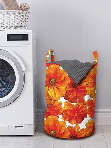 Ambesonne Orange Laundry Bag, Big Flourishing Bohemian Poppies on The Antique Background Graphic Design, Hamper Basket with Handles Drawstring Closure for Laundromats, 13" x 19", Burnt Orange White