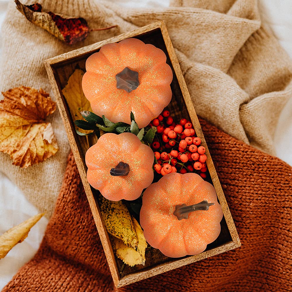 12 Pack Glitter Artificial Pumpkin for Fall Home Decor, Sparkly Fake Pumpkins Decorations, Thanksgiving Halloween Mantel Garden Fall Harvest Party Supplies
