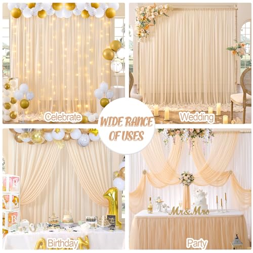 10x10ft Champagne Backdrop Curtain Wrinkle Free Sheer Backdrop for Party Wedding Baby Shower Birthday Arch Living Room Window Curtains Wall Decoration