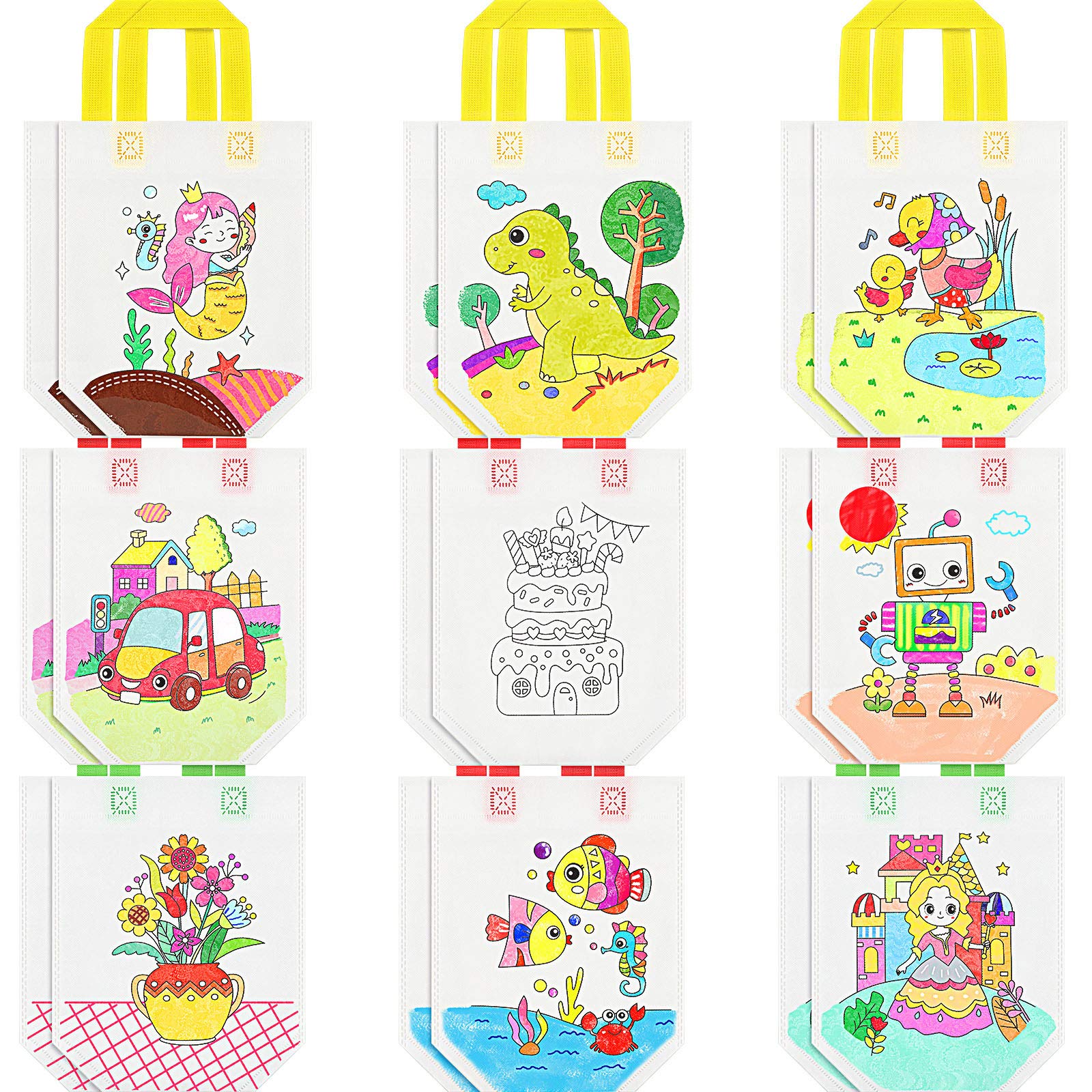 18 Pieces Coloring Goodie Bags Reusable Party Favor Bags Graffiti Goodie Bags Color Your Own Art Goodie Bags for Birthday Party Celebration Tea Party Wedding DIY Crafts
