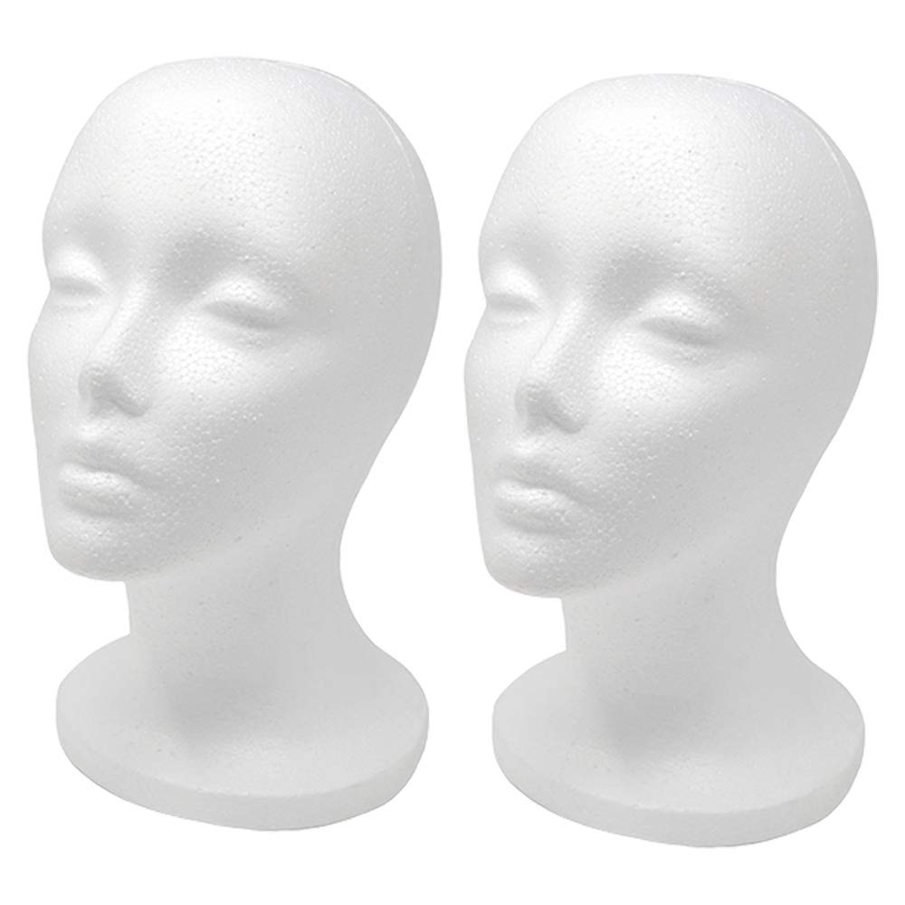 12" 2 Pcs Wig Head - Tall Female Foam Mannequin Wig Stand and Holder for Style, Model And Display Hair, Hats and Hairpieces, Mask - for Home, Salon and Travel