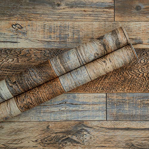 17.71''Ă118'' Distressed Wood Plank Wallpaper Peel and Stick Rustic Wood Grain Pattern Wall Paper Removable Self Adhesive Brown Shiplap Vinyl Film Decorative Wooden Look