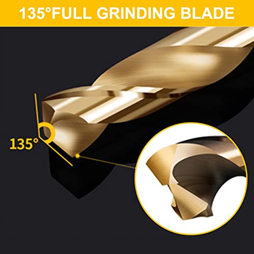 16PCS Impact Drill Bit Set for Metal, Cobalt Drill Bits High Speed Oxide Twist Jobber Drill Bit Set for Hardness Alloy Steel Wood Aluminum Cast Iron 1/16"-1/2"
