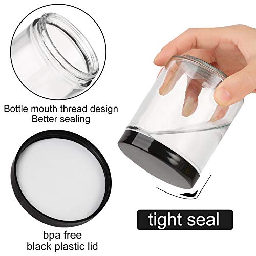 12 Pack 8 oz Clear Glass Jars with Lids, Round Empty Containers for Scrubs, Lotions, Cosmetic, Ointments and Butters, Travel Storage Jar, Black Lids, lables and Spatulas