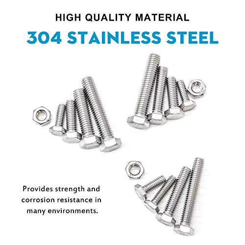 150PCS M5 Hex Head Cap Screws Bolts and Nuts Assortment Set,304 Stainless Steel Fasteners Bolts Kit with Combination Box,10/16/20/25/30mm Length
