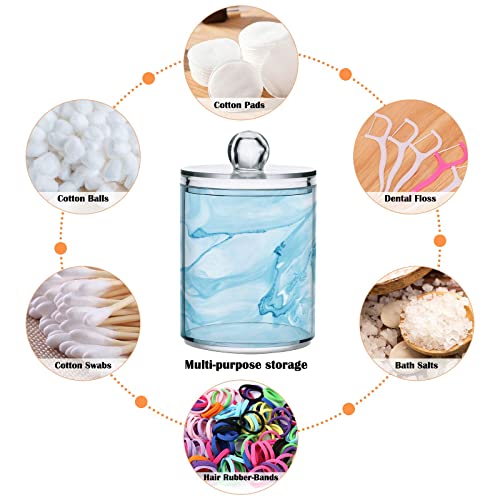 2 Pack Qtip Holder Organizer Dispenser Light Blue Marble Bathroom Storage Canister Cotton Ball Holder Bathroom Containers for Cotton Swabs/Pads/Floss
