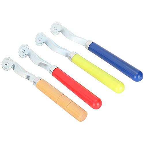 4Pcs Tracing Wheel Wooden Sewing Tools Marking & Tracing Tools Plastic Handle Stitch Marking Spacer for Sewing Patterns Wheel Sewing Tool with Packaging Bag Leather Paper Cloth