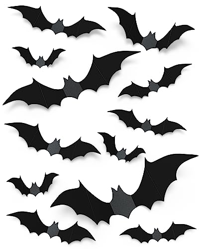 100 Pcs Halloween Decorations 3D Bats Decor, 4 Sizes Scary Halloween Decor Indoor Bat Stickers Halloween Decorations for Bedroom Bathroom Door Wall Decor Halloween Party Decorations