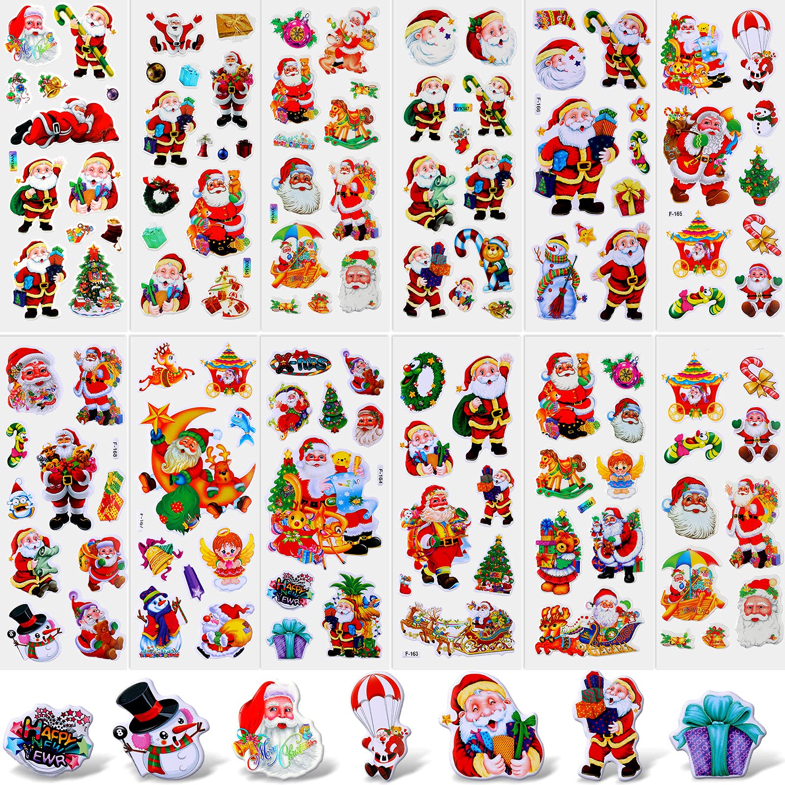 60 Sheets Christmas Stickers Christmas Craft Stickers Puffy Xmas Holiday 3D Stickers with Santa Claus,Christmas Tree,Snowman, Reindeer,Wreath for Christmas Party Favors Envelopes Cards Notebooks