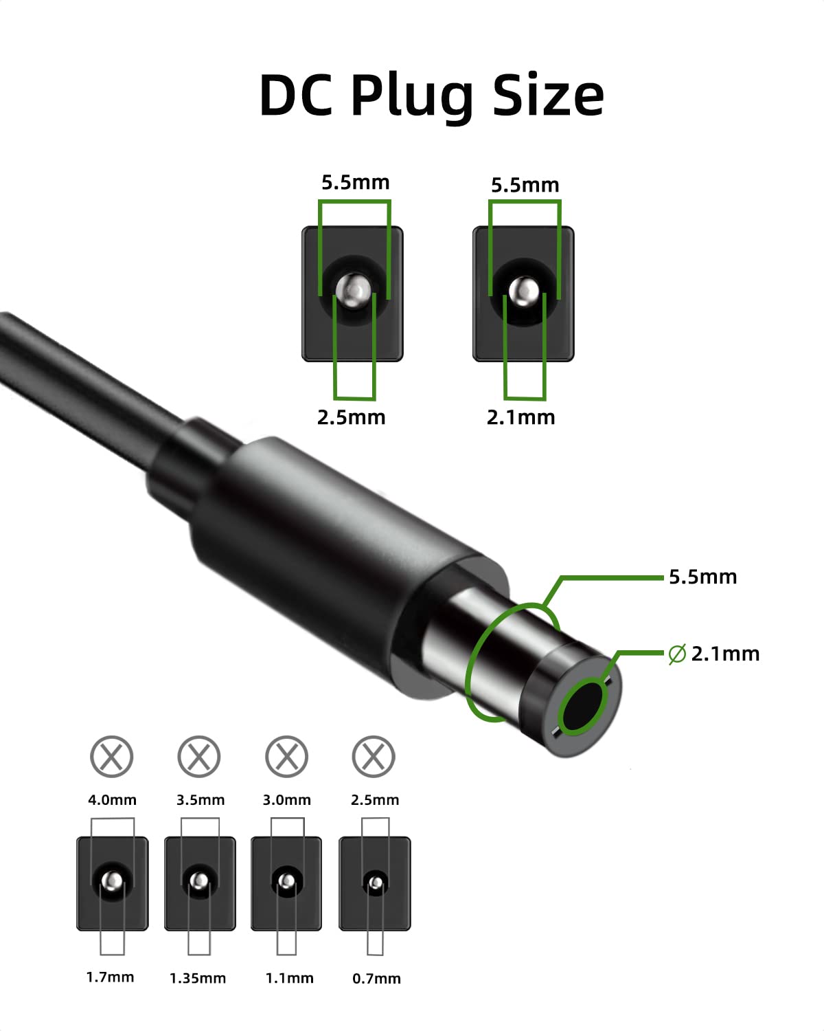 15V 3A Power Supply Adapter Charger Switching Converter Adapter, (Input AC 100V-240V, Output DC 15 Volt 3 Amp 45 Watt), Round Barrel Plug 5.5mm x 2.1mm & 2.5mm Tip Center Positive - 3.3ft Long Cord