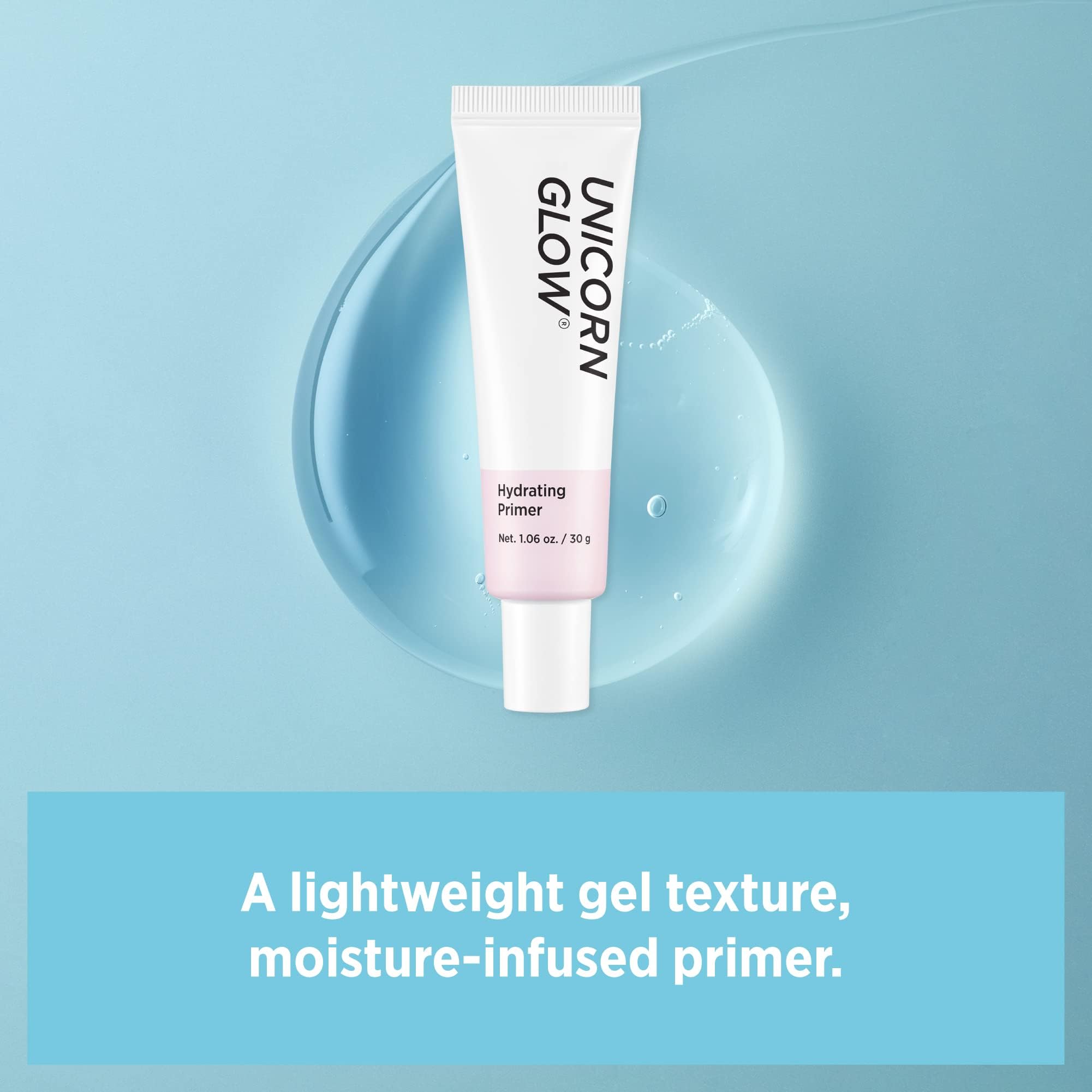 UNICORN GLOW Hydrating Primer - Makeup Grip Gel Primer Hydrating face primer, Pore blurring smoothing Long lasting make up Vegan Cruelty-Free [2023 Updated Package is White]
