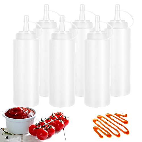 6 Pack 24oz Squeeze Bottle Condiment Squeeze Bottles Plastic ketchup Squeeze Squirt bottle For Sauce,BBQ,Dressing,Paint,Workshop,Arts and Crafts