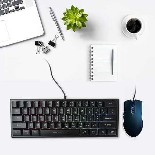 61 Keys RGB Backlit 60% Wired Gaming Keyboard and Mouse Combo, Quiet Ergonomic Waterproof Mini Compact 60 Percent Keyboard, for PC Mac PS4 Xbox Gamer, Typist, Travel