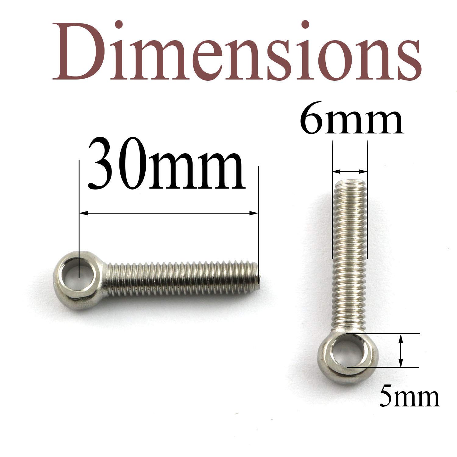 6pcs M6x30mm Eye Bolt Screw Lifting Ring Eye Bolts 304 Stainless Steel Axle Pin Split Pin Shaft Pin Dowel Bolt Ring Screw Loop Hole Bolt