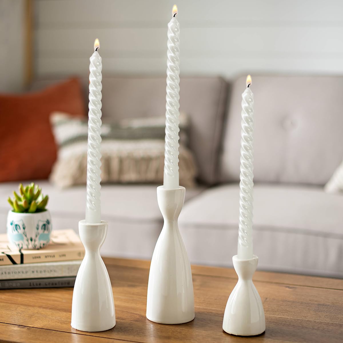 10" White Spiral Taper Candles, Unscented Dripless Candlesticks for Christmas, Dinner, Home Décor, Wedding Receptions, Memorial Services and Celebrations - Set of 4