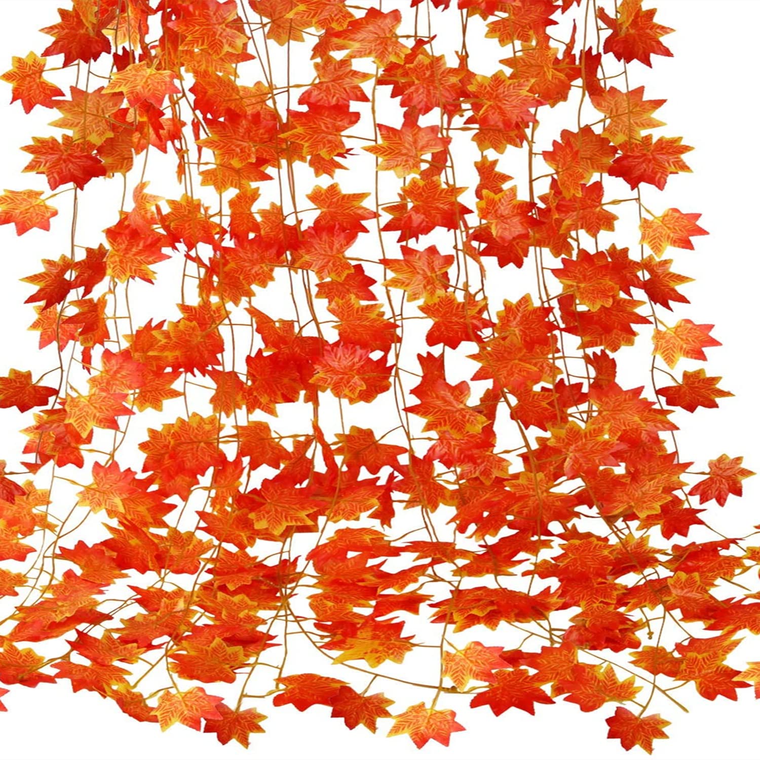 12 Pack Fall Leaves Leaf Garland Hanging Vines Artificial Maple Thanksgiving Decor for Home Wedding Fireplace Party Bedroom Kitchen Restaurant DIY Christmas Table Decorations Flower Garden