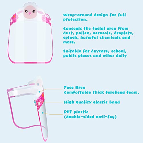 10PCS Kids' PET Reusable Clear Protective Safety Face Shields Assorted Designs for Boys & Girls, Lightweight High Transparency Wrap-Around Splash Cover Anti-Fog Visor Comfortable Fit Elastic Headband