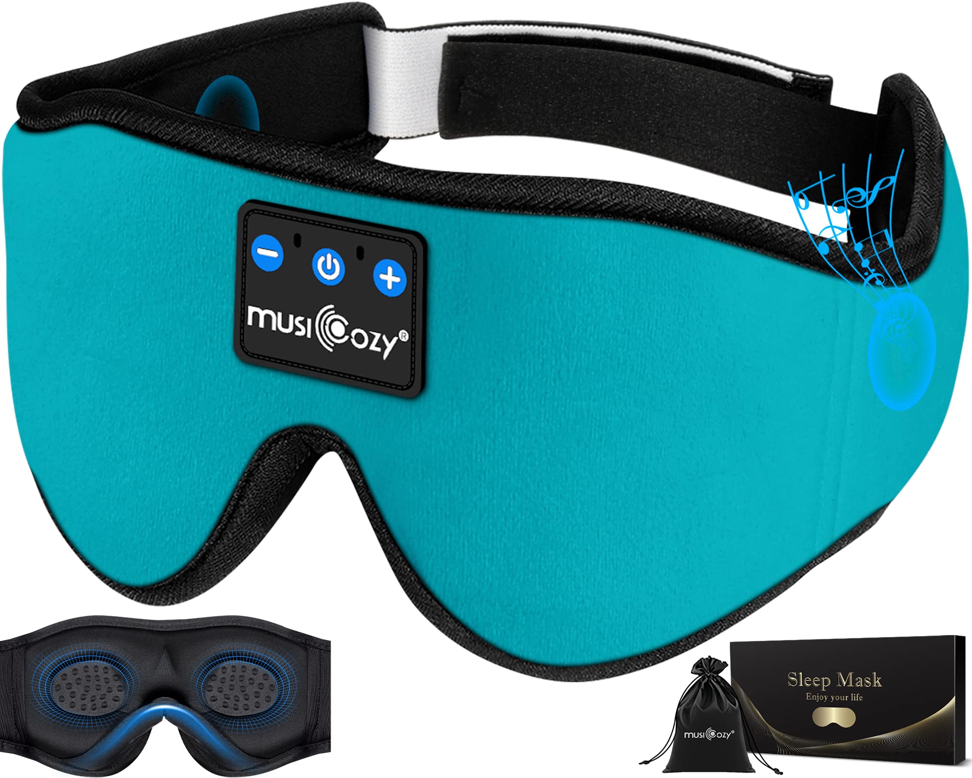 MUSICOZY Sleep Headphones Bluetooth 5.2 Headband Sleeping Headphones Sleep Mask, Wireless Music Eye Mask Sleep Earbuds for Side Sleeper Men Women Cool Tech Gadget Unique Gift Office Travel, Pack of 2