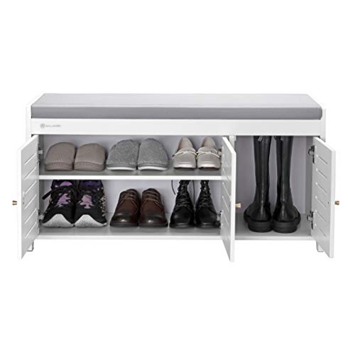 BALANBO Shoe Storage Bench Shoe Cabinet Bamboo Shoe Rack Cushion Seat Soft for Comfort Style Perfect for Entryway First Impression(White)