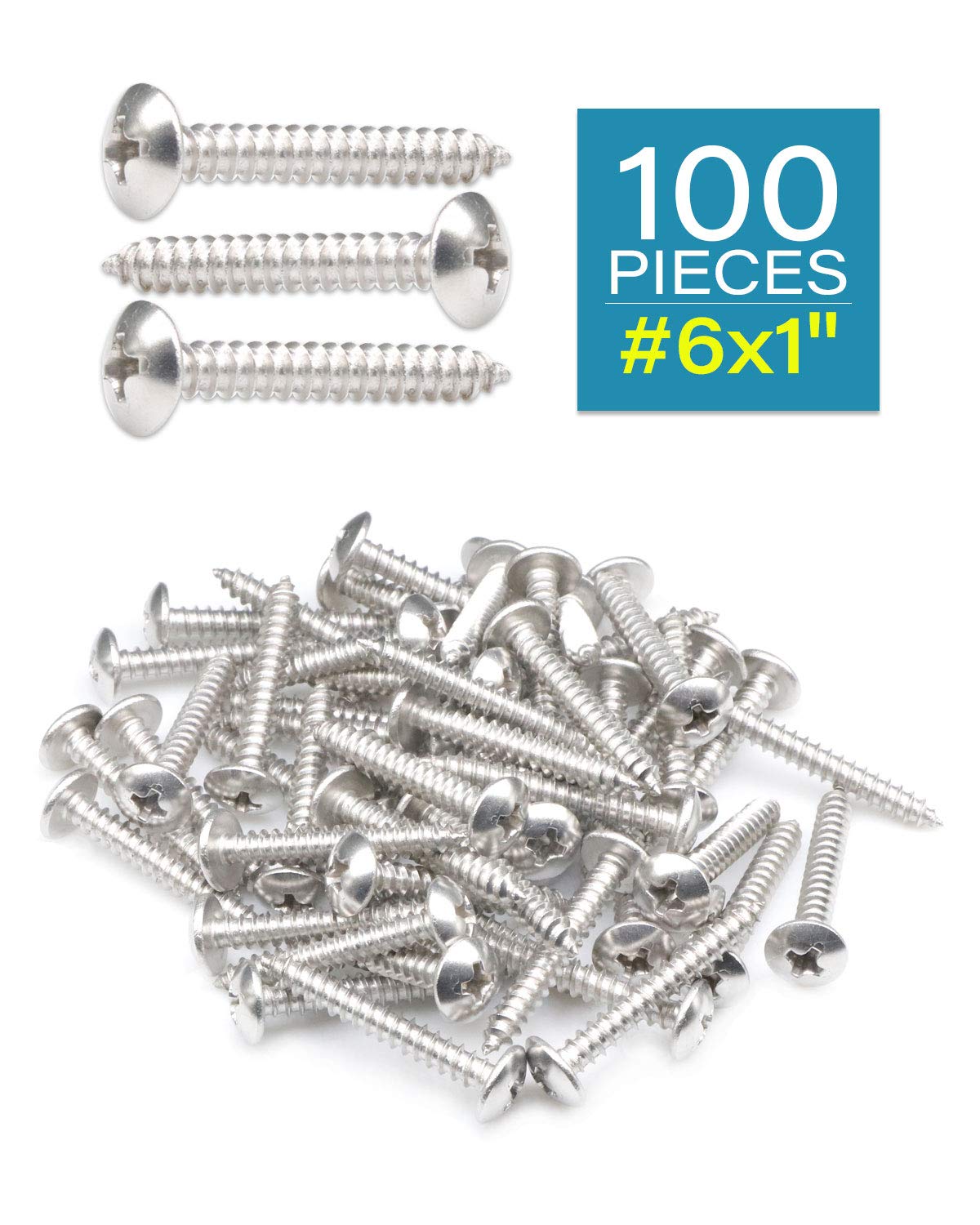 100Pcs #6 x 1" Truss Head Phillips Wood Screws Stainless Steel 304 Self Tapping Screws | by IMSCREWS