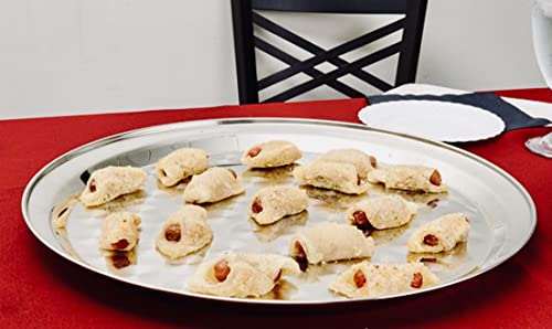 18" Stainless Steel Round Tray with Swirl Pattern, Serving / Display Tray by Tezzorio