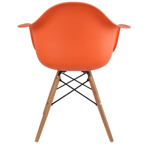 2xhome Plastic Armchair Dining Chairs, Orange - Natural Leg