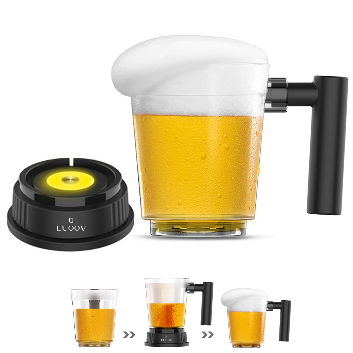 Beer Foamer,Electric Ultrasonic Portable Beer Dispenser,Ultra Fine Foam, Enjoy Fresh Draft Beer from Any Can or Bottle, for Birthday, Father's Day of Beer Lovers