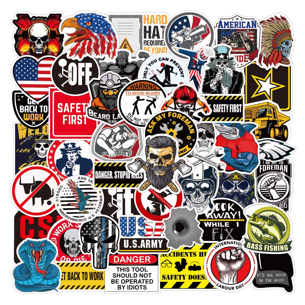 105pcs Pack Hardhats Stickers for Helmet Tool Box Water Bottle, Waterproof Vinyl Sticker for Welding Construction Lineman Ironworker Electrician Union Military, Funny Decals for Men Adult Labor Worker
