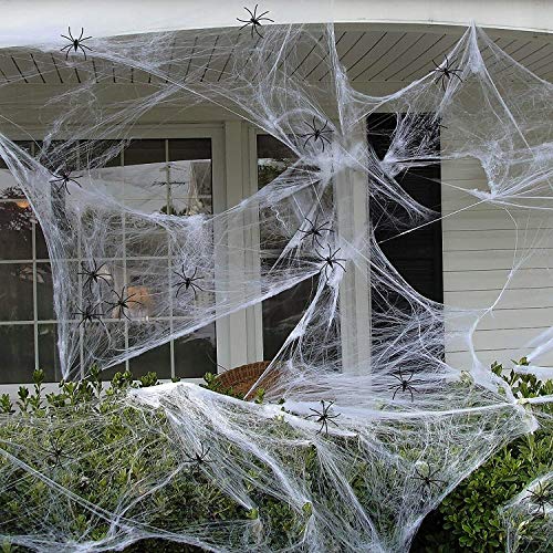 Festyle 1000ft Halloween Stretch Spider Webs Indoor & Outdoor Spooky Spider Webbing with 80 Fake Spiders for Halloween Decorations