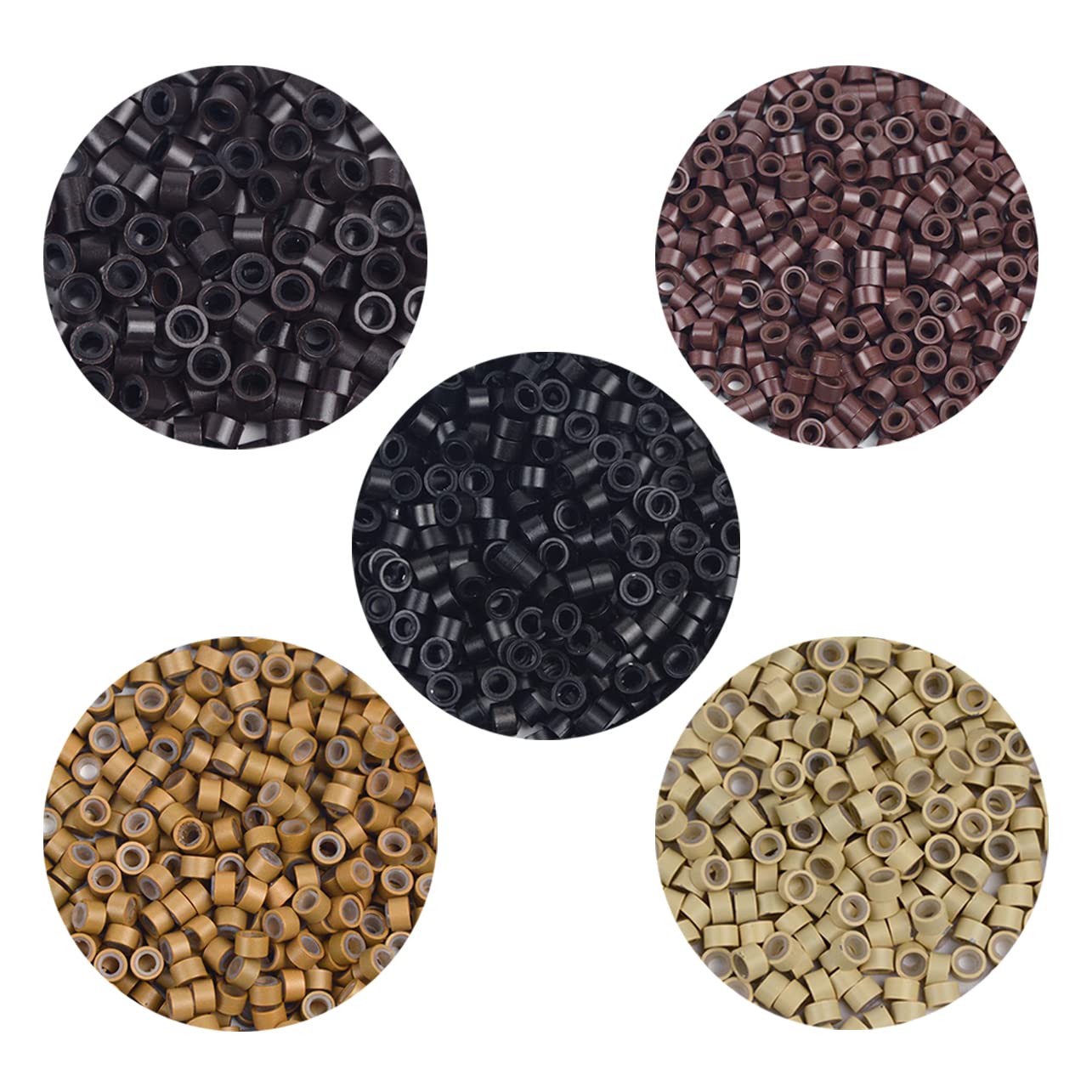 1000 Pcs Silicone Lined Micro Rings Links Beads 5mm Lined Beads for Hair Extensions Tool (Black+Dark Brown+Brown+Dark Blonde+Blonde)