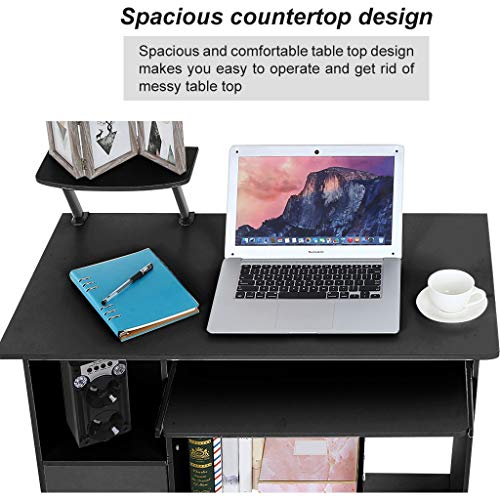 Home Desktop Computer Desk with Storage Shelves Schreibtisch mit Schrank,Work Desk with Drawers,Home Office Computer Writing Desk (Black)