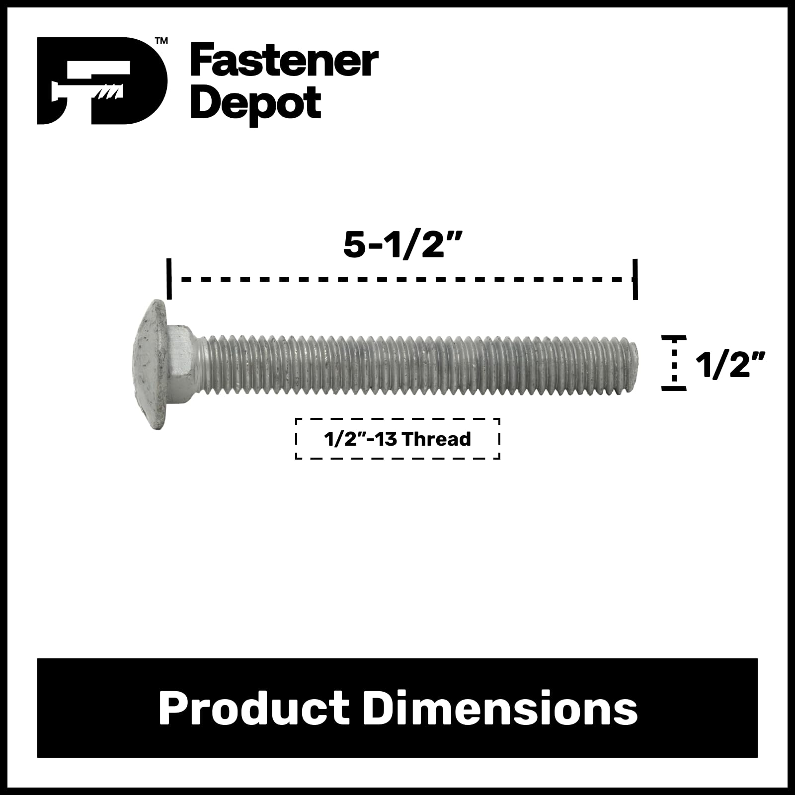 FASTENER DEPOT 1/2inches-13 x 5-1/2inches Hot Dipped Galvanized Carriage Bolt w/Nuts & Flat Washers, Quantity 25 - by Fastener Depot, LLC