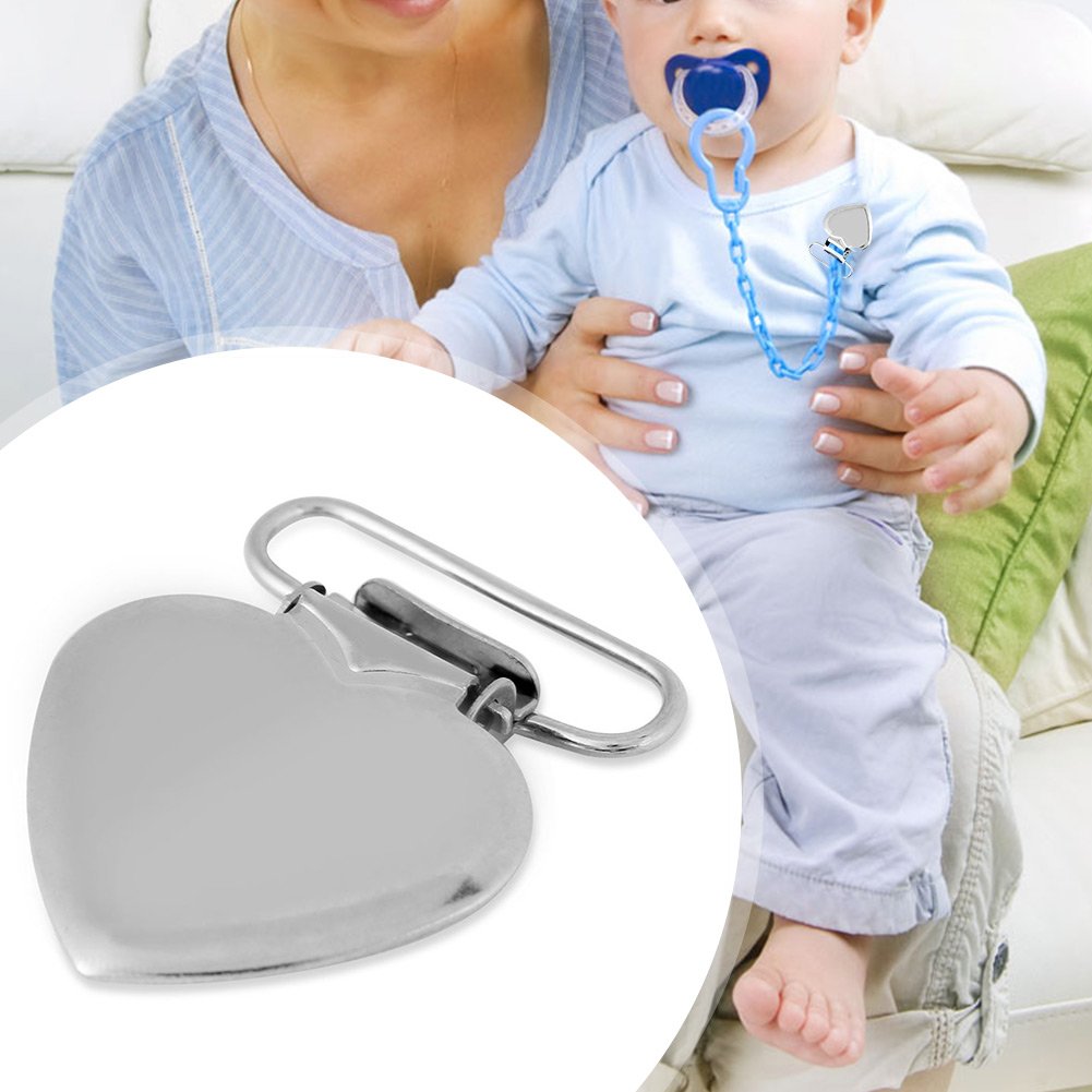 10Pcs Heart Suspender Clips, 20mm Baby Teething Toys Silver Blankets Clips Heart Shaped Suspender Braces Clips Holder for Baby Home Use
