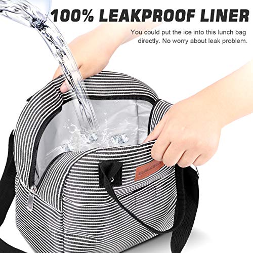 BALORAY Reusable Lunch Bag for Women Men Leakproof Multi-functional with Shoulder Strap Adult Lunch Box Thermal Cooler Bag Lunch Container for Women Men Work Picnic (Black White Strip)
