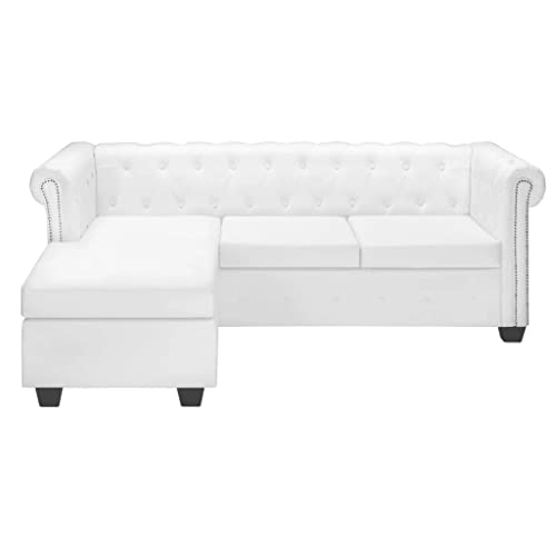 vidaXL L-Shaped Chesterfield Sofa Artificial Leather Seat Brown/Black/White