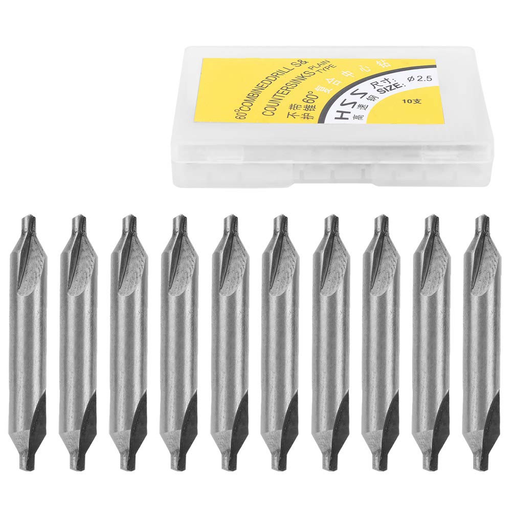 10Pcs Center Drill Bit Set, 2.5mm Countersink Lathe Bit High Speed Steel 4341 Straight Shank Drilling Tools