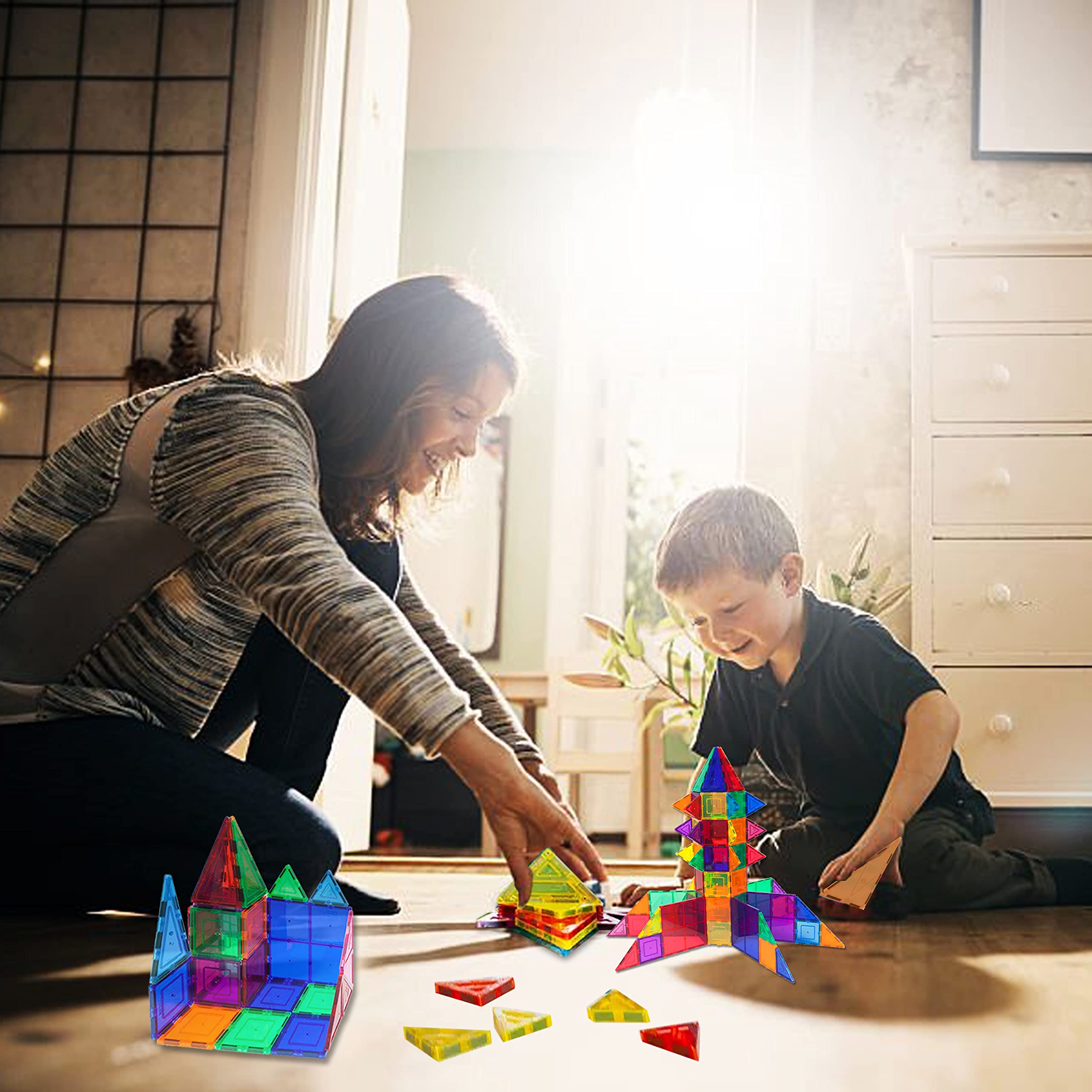 100 Piece Set 100pcs Magnetic Tiles. Magnet Building Tiles Clear Magnetic 3D Building Blocks Construction Playboards - Inspirational, Recreational, Educational (Magnetic Tiles)