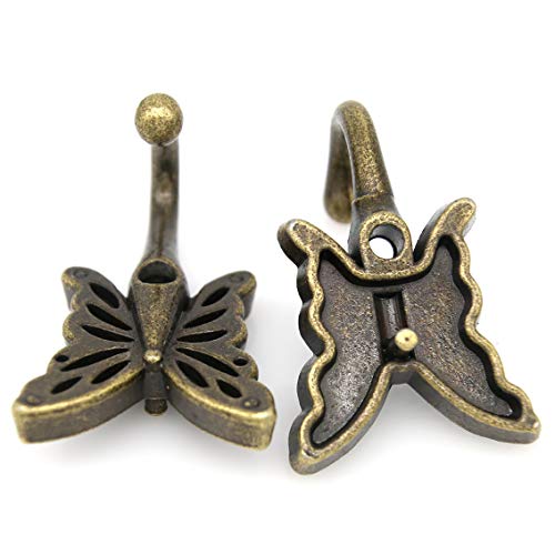4 PCs Vintage Antique Brass Butterfly Shaped Wall Hooks Wall Mounted Hanger for Coat Cloths Hat Towel (Length 1-3/8-in Width 2-11/64-in)