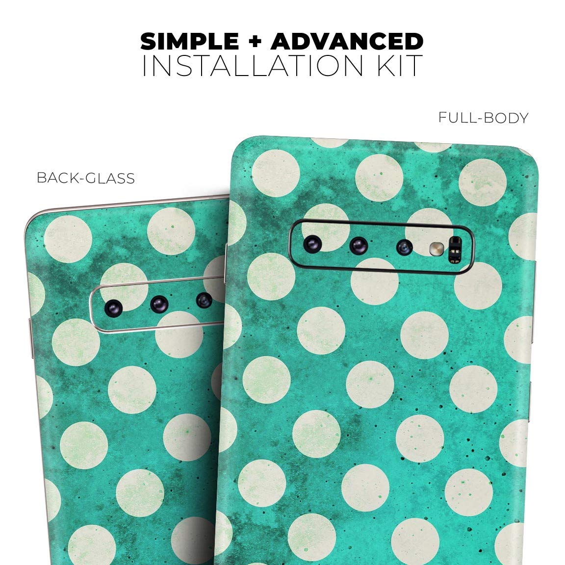 DesignSkinz Dark Teal and White Polka Dots Pattern Protective Vinyl Decal Wrap Skin Cover Compatible with The Samsung Galaxy S20 (Screen Trim & Back Glass Skin)