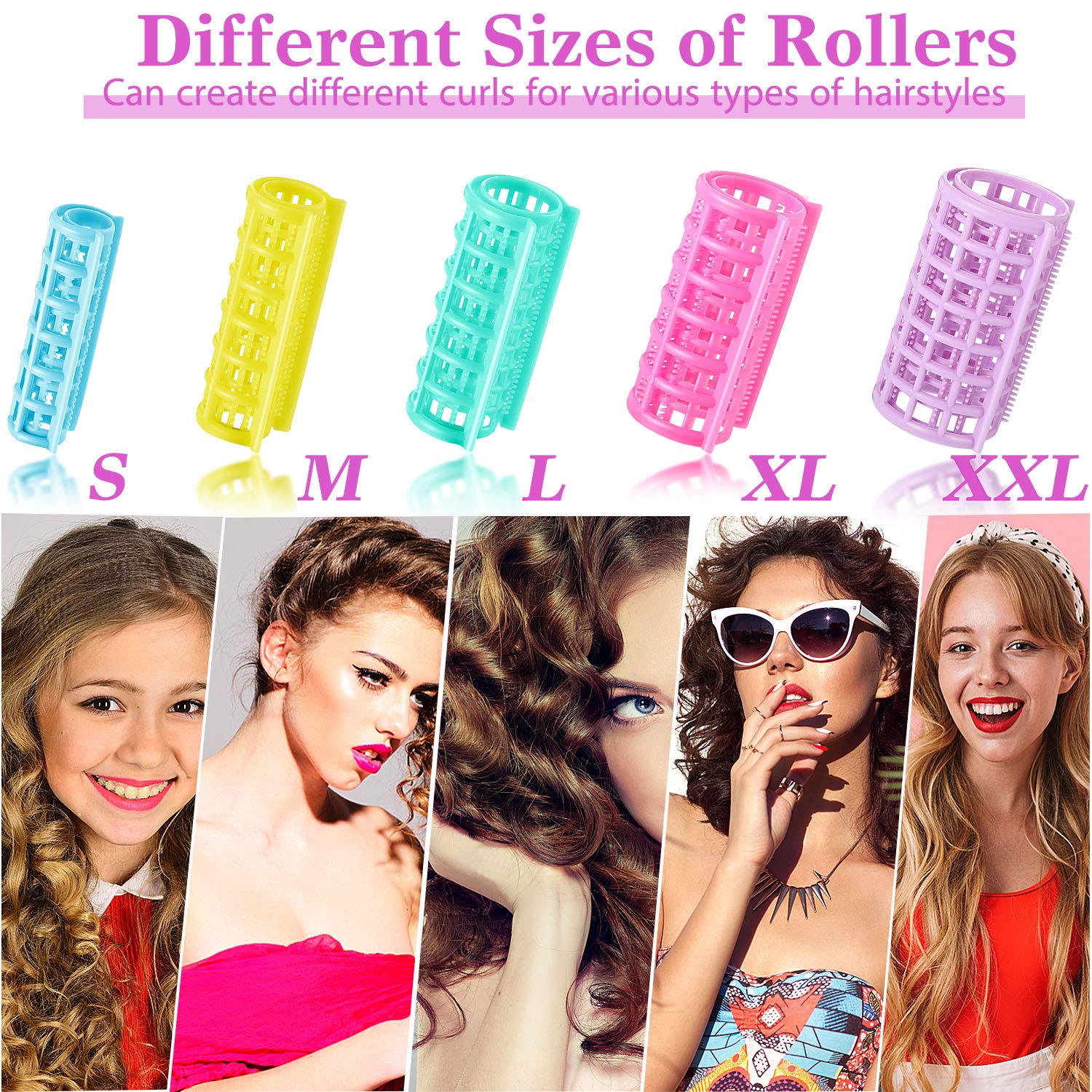 30 Pieces Plastic Hair Rollers - Self-Grip Curlers in 5 Sizes, No Heat Required for DIY Hair Styling and Salon Use