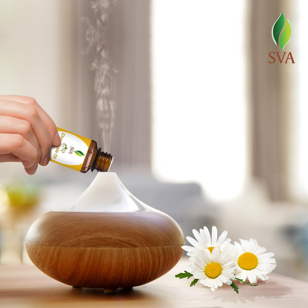 SVA Chamomile Essential Oil β 1/3 Fl Oz β 100% Natural Chamomile Oil - for Diffuser, Hair Care, Face, Skin Care, Aromatherapy, Scalp and Body Massage, Soap and Candle Making