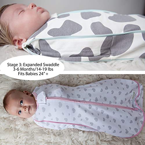 Woombie Grow with Me Baby Swaddle, Convertible Swaddle Fits Babies 0-9 Months, Expands to Wearable Blanket for Babies up to 18 Months, Stardust Grey Elephant