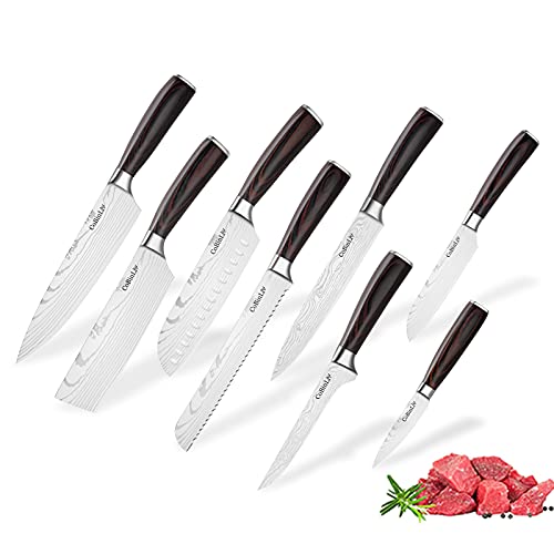 8 Pcs Professional Kitchen Chef Knife Set, High-Carbon Stainless Steel with Ergonomic Handle Knife Set ,Ultra Sharp Japanese Knife set---Cobinliy