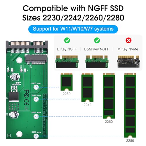 ELUTENG M.2 NGFF to SATA Adapter Card B Key/B & M Key SSD Converter NGFF M2 to 2.5 Inch SATA III Drivers for NGFF M.2 2280 2260 2242 2230 SSD (Not for M.2 NVME)