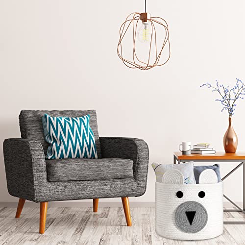 4 Pieces Cotton Rope Bear Animal Basket 2 Sizes Cute Bear Basket with Handles Cotton Rope Storage Basket Foldable Woven Storage Basket Baby Laundry Hamper Nursery Bins for Toys, Blanket, Clothes