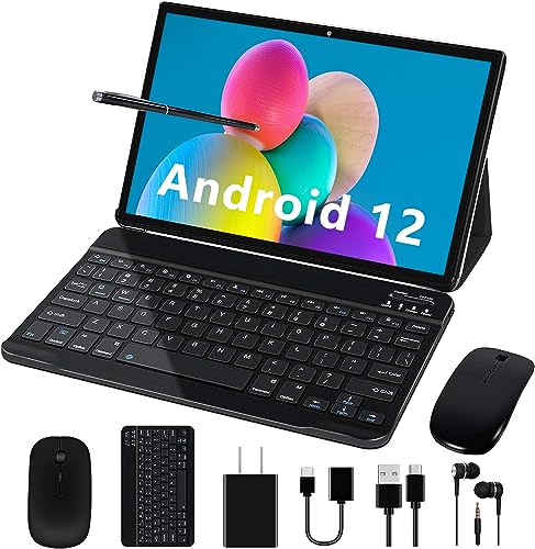 2023 Android 12 Tablet 10 Inch Tablet Octa-Core Processor 64 GB ROM Tablets, Smart IPS, Battery 8000 mAh, Camera 5 MP + 8 MP, WiFi | Bluetooth | OTG | Type C, Tablet with Keyboard + Mouse (Black)