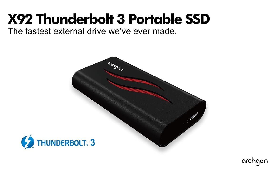 Archgon 1TB Thunderbolt 3 Certified Aluminum External SSD Portable M.2 PCIe NVMe Solid State Drive with Dual Layer Heatsink Max. Speed up to Read 3400MB/s Model X92 (1TB, Black)