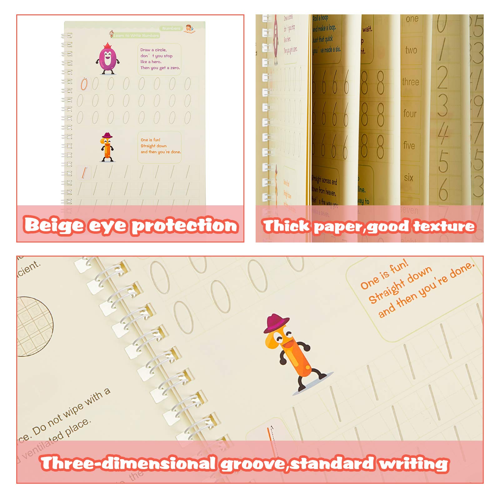 2 Pieces Magic Practice Copybook Magic Writing Paste Practical Reusable Writing Tool Workbook with Pens Set for Kid Calligraphic Christmas Gifts (Number and Math)