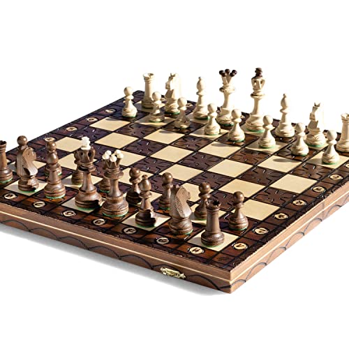 16 Inch Wooden Chess Board Sets for Adults and Kids - Tournament Chess Set with Chess Pieces Storage Compartment - Professional Chess Set Handmade with Beech and Birchwood